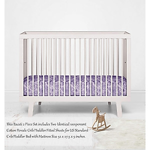 Bacati - 2 Pack Paisley Floral 100 Percent Cotton Percale Universal Baby US Standard Crib/Toddler Bed Fitted Sheets (Lilac Purple Scroll)