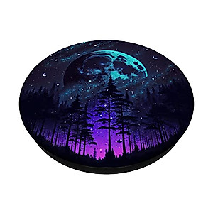 Blue Purple Galaxy moon and Stars forest for Girl Boys Black PopSockets Swappable PopGrip