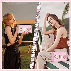 TOPEAST Initial Cosmetic Bag for women, Preppy Makeup Bag Chenille Letter Pouch, Monogrammed Birthday Gifts for Girls, Teen Girl Gifts Trendy Stuff, Pink S