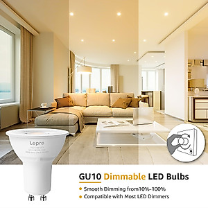 Lepro GU10 LED Bulb Dimmable, 50W Halogen Equivalent Light Bulbs, 5.5W 3000K Soft Warm Light Replacement for Recessed Track Lighting,40°Spotlight for Kitchen Range Hood Living Room & Bedroom, 6 Pack