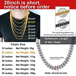 Hip Hop Men Necklace Curb Cuban Chains 20inch 10MM Neck Chain Mens Gifts for Mens