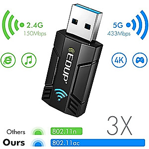 EDUP AC 1300Mbps USB WiFi Adapter for PC USB 3.0 Wireless Dongle, 5Ghz /2.4Ghz Dual Band 802.11ac Network Adapter for Desktop Laptop,Built-in Antenna Supports Windows 10/8/7/XP/Vista/Mac10.6~10.15