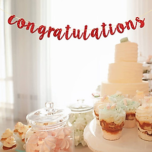 Red Glitter Congratulations Banner for Happy Wedding, Anniversary, Graduation, Retirement Party Decorations Supplies
