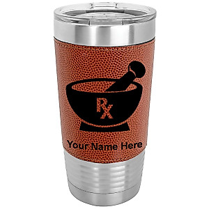 LaserGram 20oz Vacuum Insulated Tumbler Mug, Rx Pharmacy Symbol, Personalized Engraving Included (Faux Leather, Basketball Style)