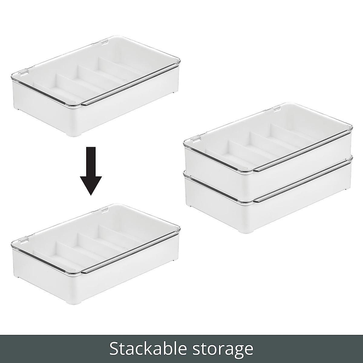 mDesign Plastic Stackable Eyeglass Case Storage Organizer with Hinged Lid for Unisex Sunglasses, Reading Glasses, Fashion Eye Wear, Protective Glasses, 5 Sections, Ligne Collection - 2 Pack - White