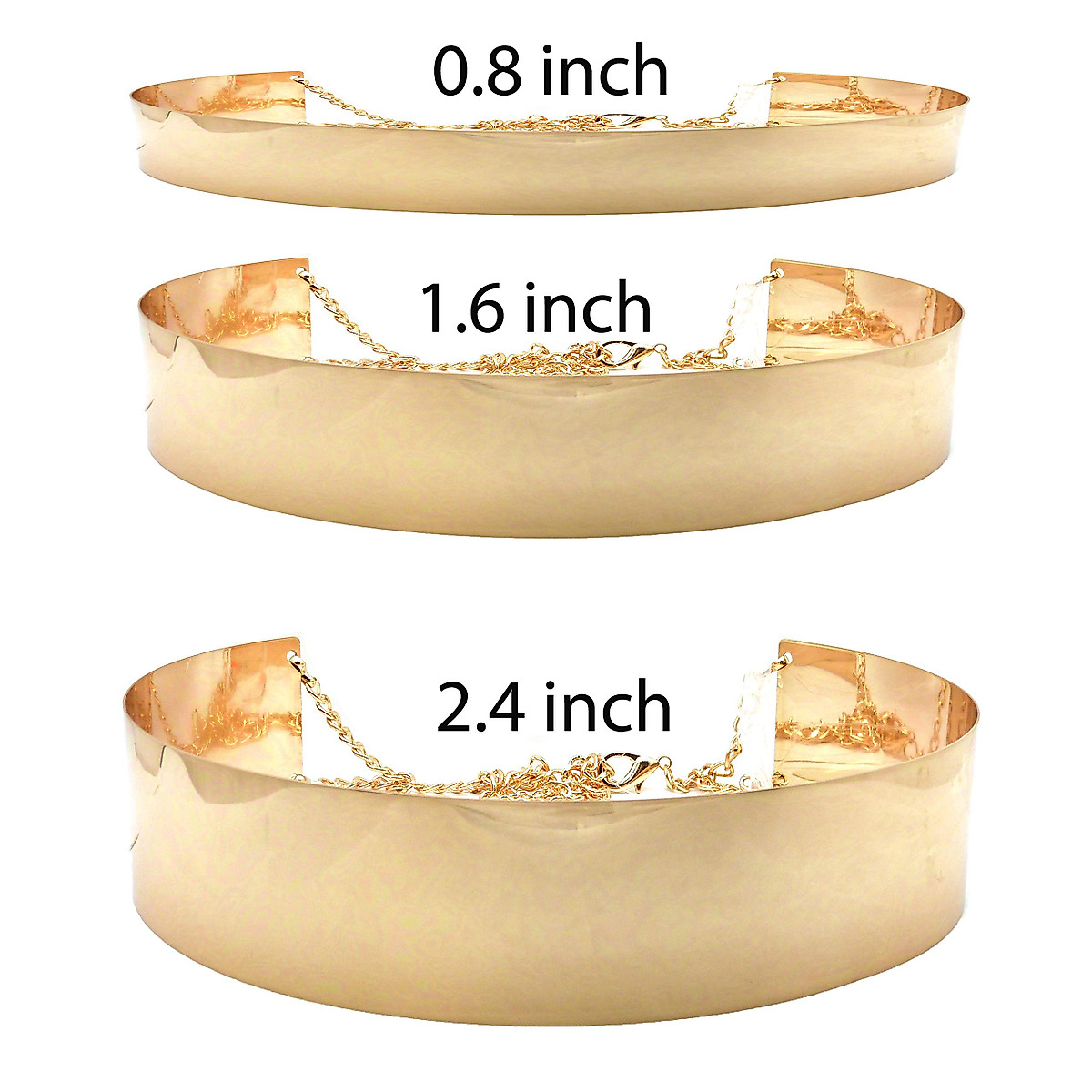 Fashion 21 Women's Shiny Polished Adjustable Metal Mirror Waist Belt Gold, Rose Gold, Silver Tone (1.6", Gold)