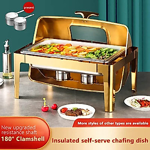 HONHPD Roll Top Chafing Dish Buffet Set, 9 QT Stainless Steel Chafing Server Set for Catering Commercial Chafers Buffet Warmer for Parties, Wedding, Banquet, Events (2 Half-Size), Gold
