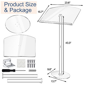 Barydat 23.6 x 15.7 x 43.3 Inch Pulpits for Churches Acrylic Podium Stand Angle Adjustable Clear Podium Portable Church Podium Modern Foldable Lectern for Weddings Classroom Church Concert Speech