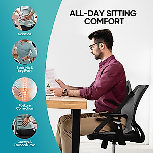 Memory Foam Seat Cushion & Lumbar Support Pillow,Ergonomic One Piece Cushion for Good Posture Correction and Tailbone, Lower Back Pain, Sciatica Relief for Office Chair Car Seat Wheelchair Travel