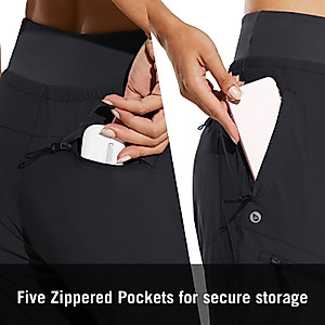 BALEAF Women's Joggers Lightweight Hiking Pants High Waist 5 Zipper Pockets Quick Dry Travel Athletic UPF50+ Black M