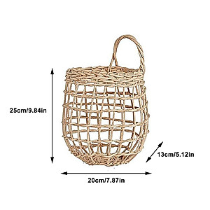 Wall Hanging Basket, Hanging Woven Wall Wicker Basket With Handle, Small Woven Rope Closet Organizer Décor, Open Storage Bins for Flower Plants/Garage/Shelf/Outdoor/Bathroom (S)