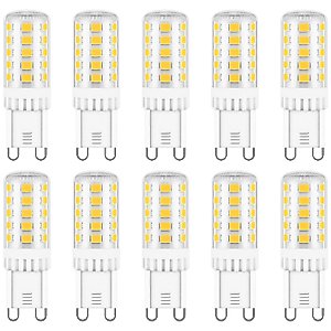 Maelsrlg G9 LED Bulb Dimmable, 40 Watt Equivalent, Warm White 3000K, T4 4W 400lm, G9 Bi-Pin Base Light Bulbs for Chandelier, Vanity, 10-Pack