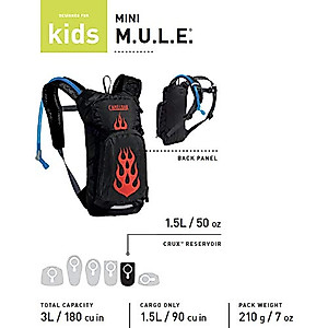 CamelBak Mini M.U.L.E. Kids Hydration Backpack for Hiking and Biking - 50oz, Black/Flames