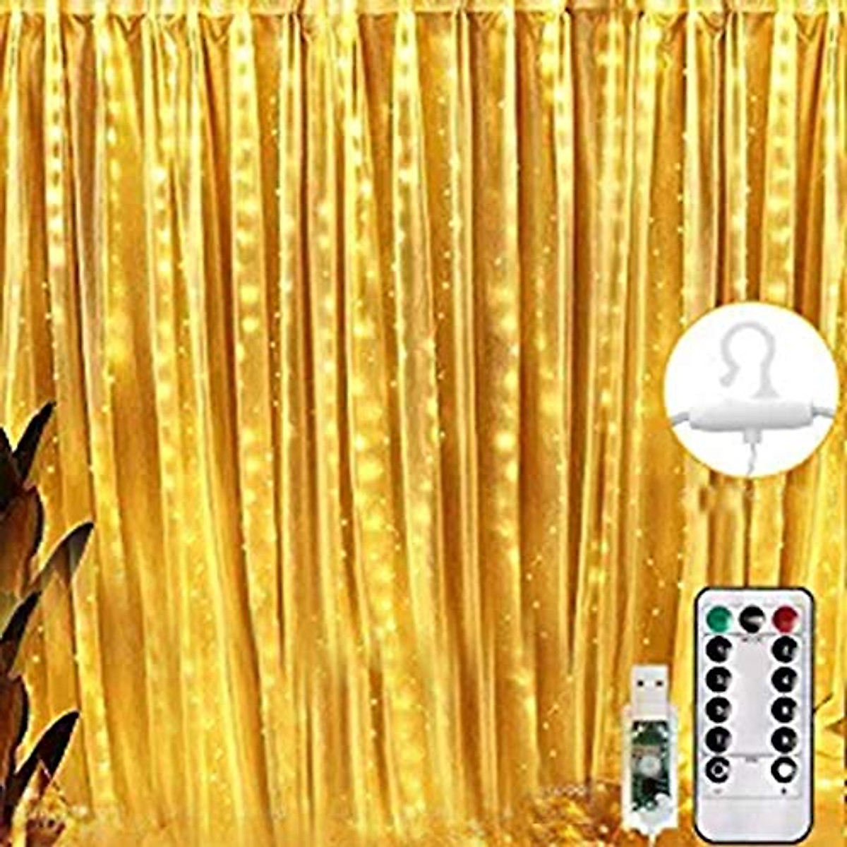 Winnerlion String Lights Curtain,USB 3 x 3 M 300 LED Curtain Lights 8 Modes Plug in Window Curtain String Lights for Christmas Wedding Party Home Garden Bedroom Indoor Wall (Yellow, 3x3m)