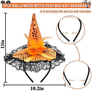 ZeeDix 3 Pcs Halloween Witch Feather Hat Headband- Cute Witch Headpiece for Halloween Costume Dress up Masquerade Supplies(Orange,Purple,Black)