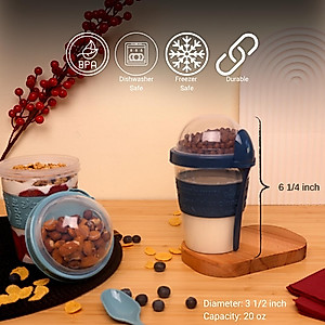 salda 2 Pack 20 oz Breakfast On the Go Cups, Take and Go Yogurt Cup with Topping Cereal Cup with spoon, Overnight Oats or Oatmeal Container Jar, Colorful Set of 2 (Red and Gray)