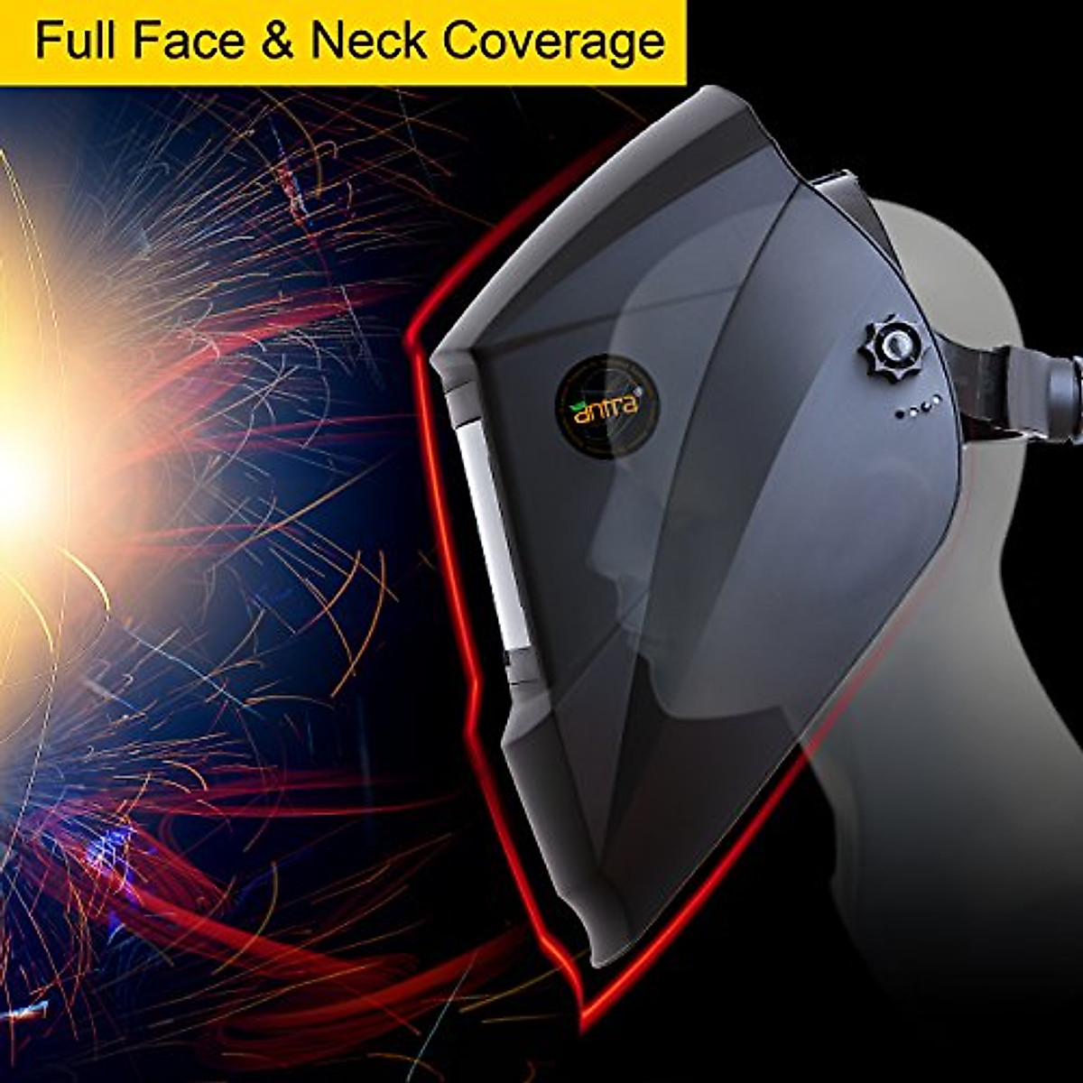 Antra True Color Auto Darkening Welding Helmet Wide Shade Range 4/7-13 Solar Power AH7-220-0000 TIG, MIG/MAG, MMA, Grinding 6+1 Extra Lens Covers