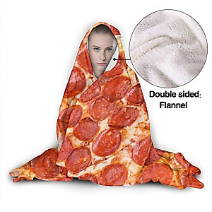 Realistic Pizza Wearable Blanket Fleece Hooded Robe Cloak Throw Quilt Poncho Novelty Realistic Pizza Food Blanket Soft Pepperoni Pizza Blanket Size 50 x 40 Inch