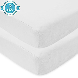 American Baby Company Pack of 2 Heavenly Soft Chenille Fitted Crib Sheet for Standard Crib and Toddler Mattresses, White, 28" x 52", for Boys and Girls