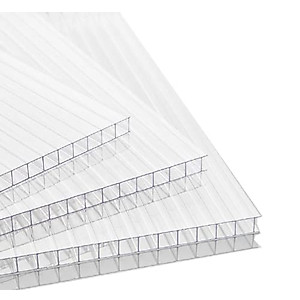 (Pack of 6) 24" x 48" 8mm Clear Twin Wall Polycarbonate Panels, Cold-Flexible, Clear, Strong Impact and Shatterproof - All-Weather Outdoor Garden and Greenhouse Covering…