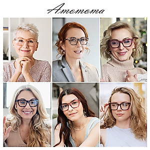 AMOMOMA Oversized Reading Glasses for Women,Trendy Cat eye Blue Light Computer Reader AM6028C1+C2+C3 1.5X