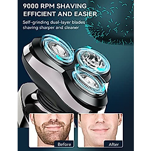 Electric Shavers for Men, KENSEN Electric Razor for Shaving Face, Mens Rotary Shaver Rechargeable Razor for Men, Waterproof Wet & Dry LED Display Cordless Rotary Shaver with Extra Replacement Blade