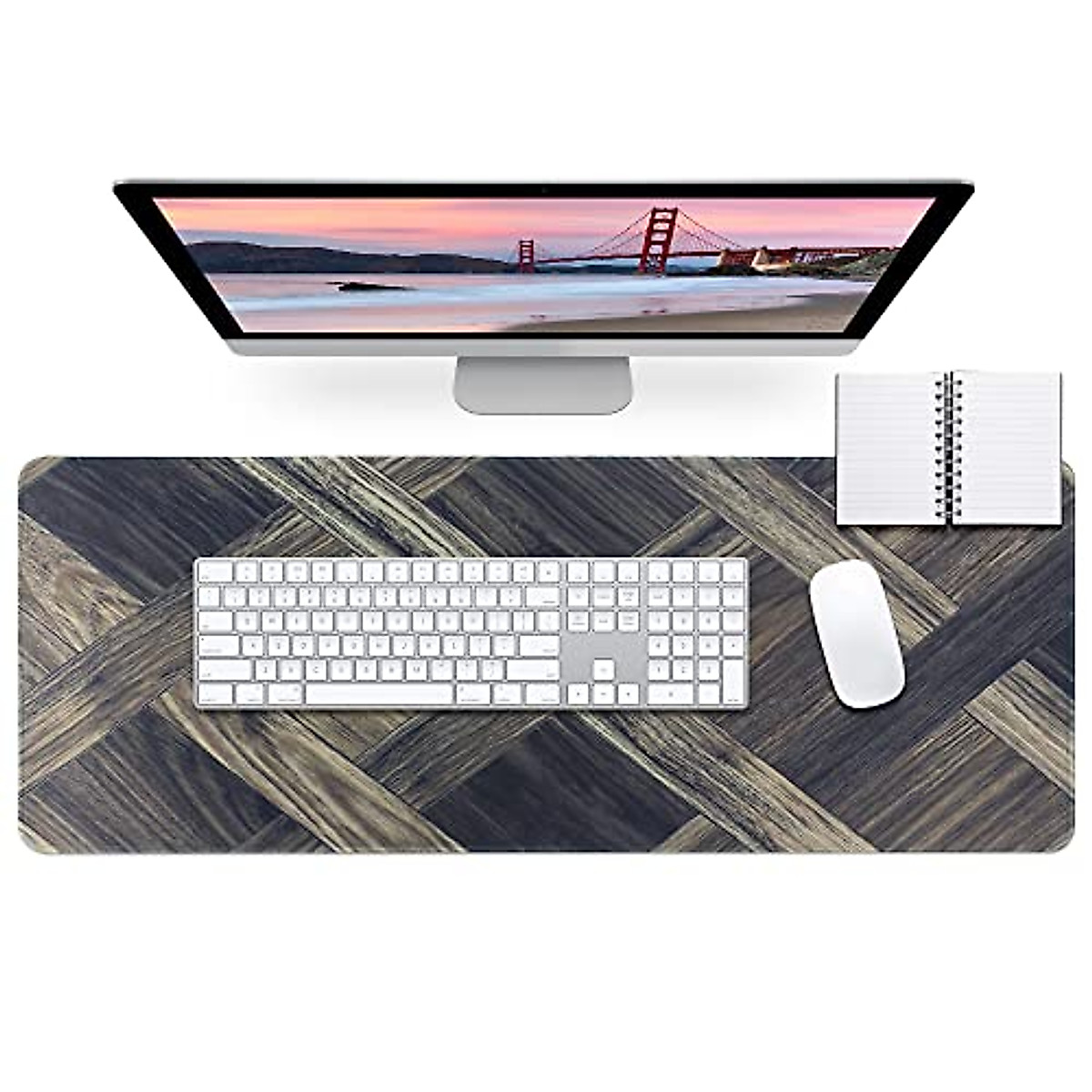 11.8x31.5 Inches Large Gaming Mouse Pad Mat with Stitched Edge Non-Slip Rubber Base Washable Resilient for Office Computers Laptop Table Mouse Pads Mats Accessory (Wood-Brain, X-Large)