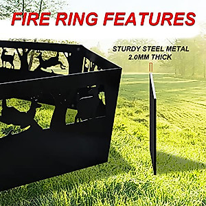 ANDGOAL Fire Rings Outdoor - Fire Pit Ring, Wood Burning Fire Pit Ring, Fire Pit Ring Insert Heavy Duty, Black Steel Fire Pit Ring for Camping Cooking Warming