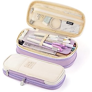 Generic Trendy Large Capacity Zipper Pencil Case Pen Pouch Bag Office Student Canvas Stationery (purple), tc001