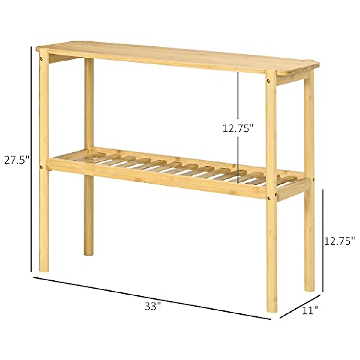 HOMCOM Bamboo Shelf, 2-Tier Multifunctional Storage Shelf, Plant Flower Stand for The Bathroom, Kitchen, and Living Room Storage, Natural
