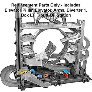 Replacement Parts for Ultimate Garage - Hot Wheels Ultimate Garage Vehicle Playset FTB69 ~ Replacement Parts Bag 3 ~ Includes Elevator Pillar, Elevator, Arms, Diverter 1, Box LT, Tire & Oil Station