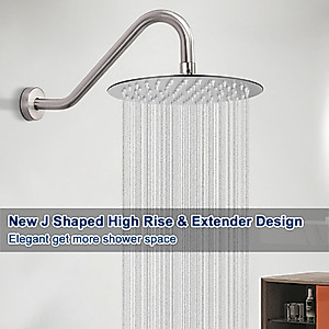 NearMoon J Shaped Shower Head Extension Arm, Stainless Steel Shower Head Height Extender with Flange, Riser Pipe Design for Cozy Shower Experience, Standard 1/2" Connection (12 Inch, Brushed Nickel)