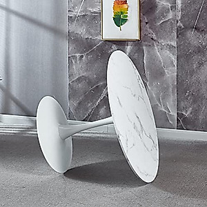 ANDORON Round Dining Table, 32 Inches Kitchen Tulip Table for 2-4 People with MDF Top and Metal Base, Modern Small Space Room Circle Table, End Table Leisure Coffee Side Table (White, 42" - Marble)