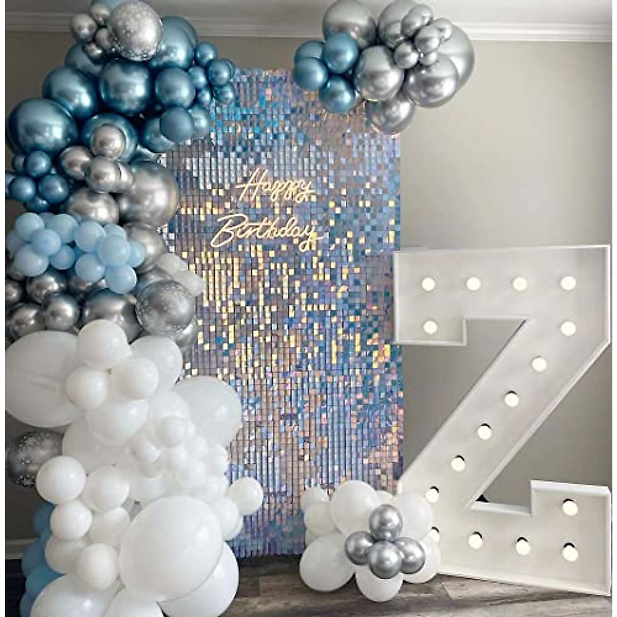 Kate Square Rainbow Blue Sequin Wall Panels Wedding Decoration Wall Shimmer Birthday Party (Pack of 12)