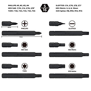 KAIFNT K459 Impact Driver Sturdy Bit Set with Adapters, 5/16-Inch Hex Shank, 53-Piece