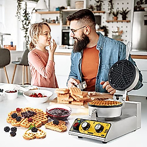 Dyna-Living Commercial Waffle Maker Heart-shaped Waffle Iron Machine 1200W Electric Waffle Machine for Home Use, Non-Stick Round Waffle Baker Maker with 122-482℉ Temp Range and Time Control (5-Heart)