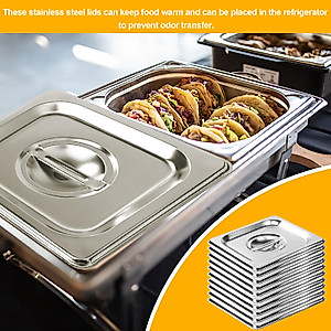 10 Pack 1/6 Size Steam Table Pan Covers Universal Handled Food Pan Lid Stainless Steel Pan Lid with Handle Restaurant Commercial Hotel Food Pan Cover 7 x 6.5 Inch for Food Fruits Vegetables