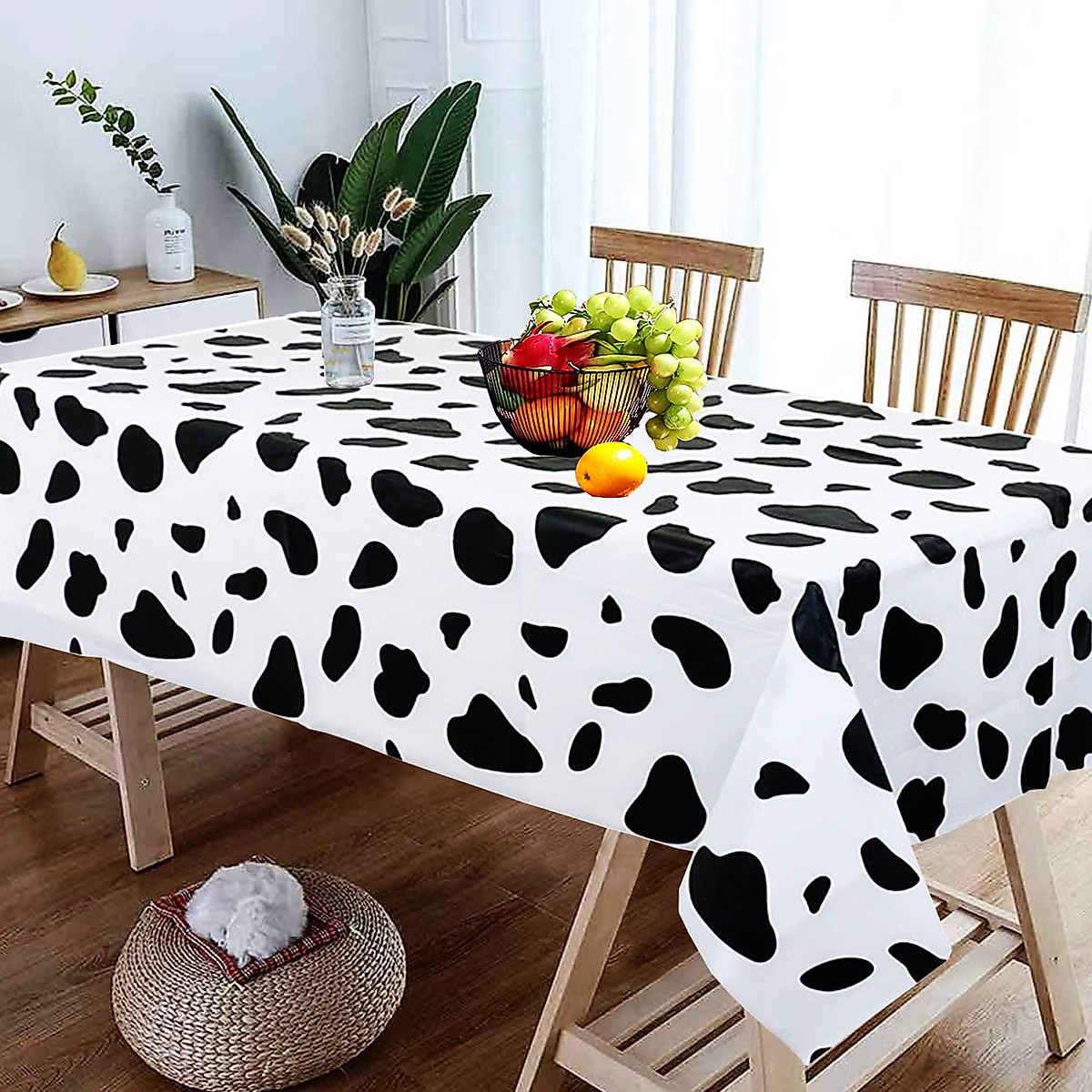 AMZPTBOY Animal Birthday Party Decorations - 54" x 108" Cow Print Plastic Tablecloth and Table Cover for Arts & Crafts Perfect for Farm Animal Themed Birthday Party Supplies and Baby Showers 2 Packs