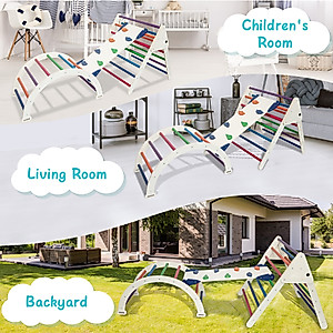 3 in 1 Foldable Triangle Ladder, Pikler Triangle Climber with Ramp, Sturdy Wooden Toddler Climbing Toys for Toddlers 1-3. with Climbing Triangle/Arch/ramp.Multicolour…