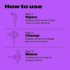 Trademark Beauty Babe Waves Limited Edition - Three Barrel Curling Iron, Hair Waver Tool, Adjustable Temperature, Ceramic Wand, 1.1 Inch, 28mm - Black