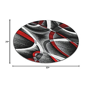 LUXE WEAVERS 2305 Gray Black Red White Swirls 6 feet 5 inch Diameter Modern Abstract Area Rug