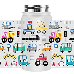 Fanhaw 14 Oz Kids Insulated Stainless Steel Water Bottle with Straw Lid - Leak & Sweat Proof with Anti-Dust Lid (White - Heavy Traffic)