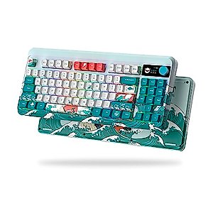 Womier Retro 75% Gaming Keyboard with OLED Display&Knob, M87 Pro Bluetooth 5.1/2.4GHz /USB-C Wireless Mechanical Keyboard with Hot-Swappable Custom Switch, Compact RGB Keyboard (Coral Sea)