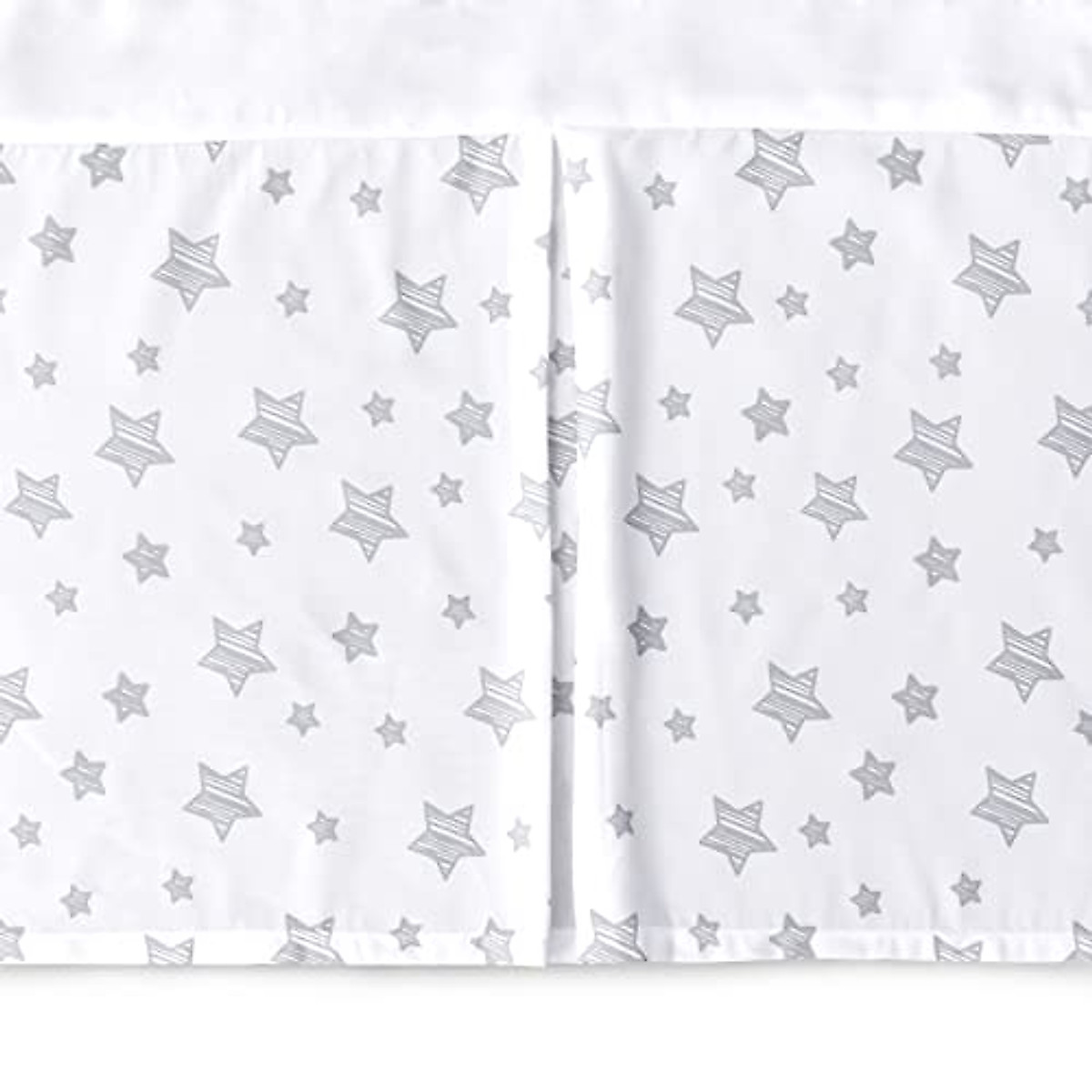 Crib Skirt Boy Girl Pleated Dust Ruffle Machine Washable, 14" Drop, Toddler Crib Bed Skirt White with Grey Star, Microfiber Nursery Standard Crib Bedding Skirt