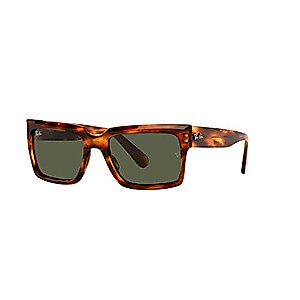 Ray-Ban RB2191 Inverness Rectangular Sunglasses, Striped Havana/Green, 54 mm