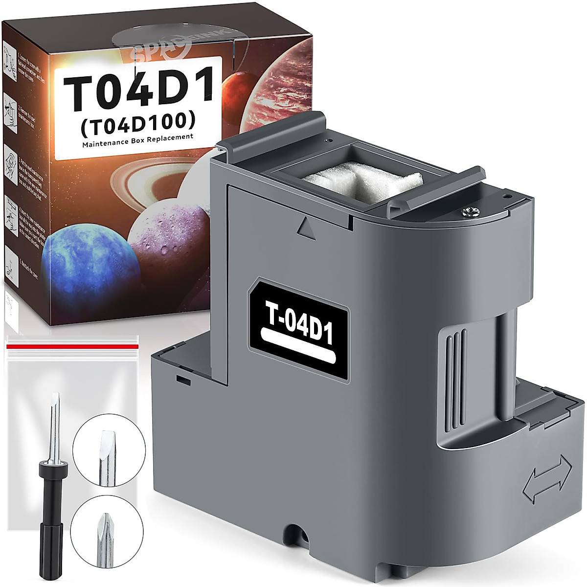 Spaceink T04D1 Ink Maintenance Box for ET-15000 ET-3750 ET-3760 ET-4750 ET-4760 ET-3850 ET-4850 WF-2860 XP-5100 ET-3710 ET-5150 ET-3830 ET-M1000 ST-3000 ET-M2170 Printers. TO4D1/TO4D100/EWMB2/04D1