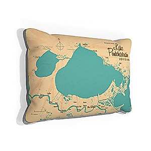 Lake Pontchartrain Louisiana Map Canvas Throw Pillow for Couch or Sofa at Home & Office by Lakebound 13" x 19".