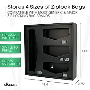 Pandability Premium Storage Bag Organizer for Drawer – Kitchen Organization – Food Storage Container - Compatible with Ziplock Style Bags, Quart Bags & Gallon Bags – Bamboo w/Farmhouse Font - Black