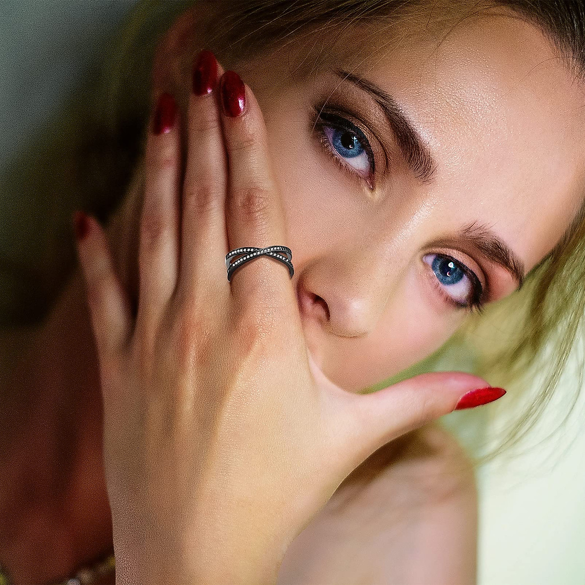 PROSILVER Cubic Zirconia Ring For Women X Cross Sterling Silver Black Engagement Rings Size 8