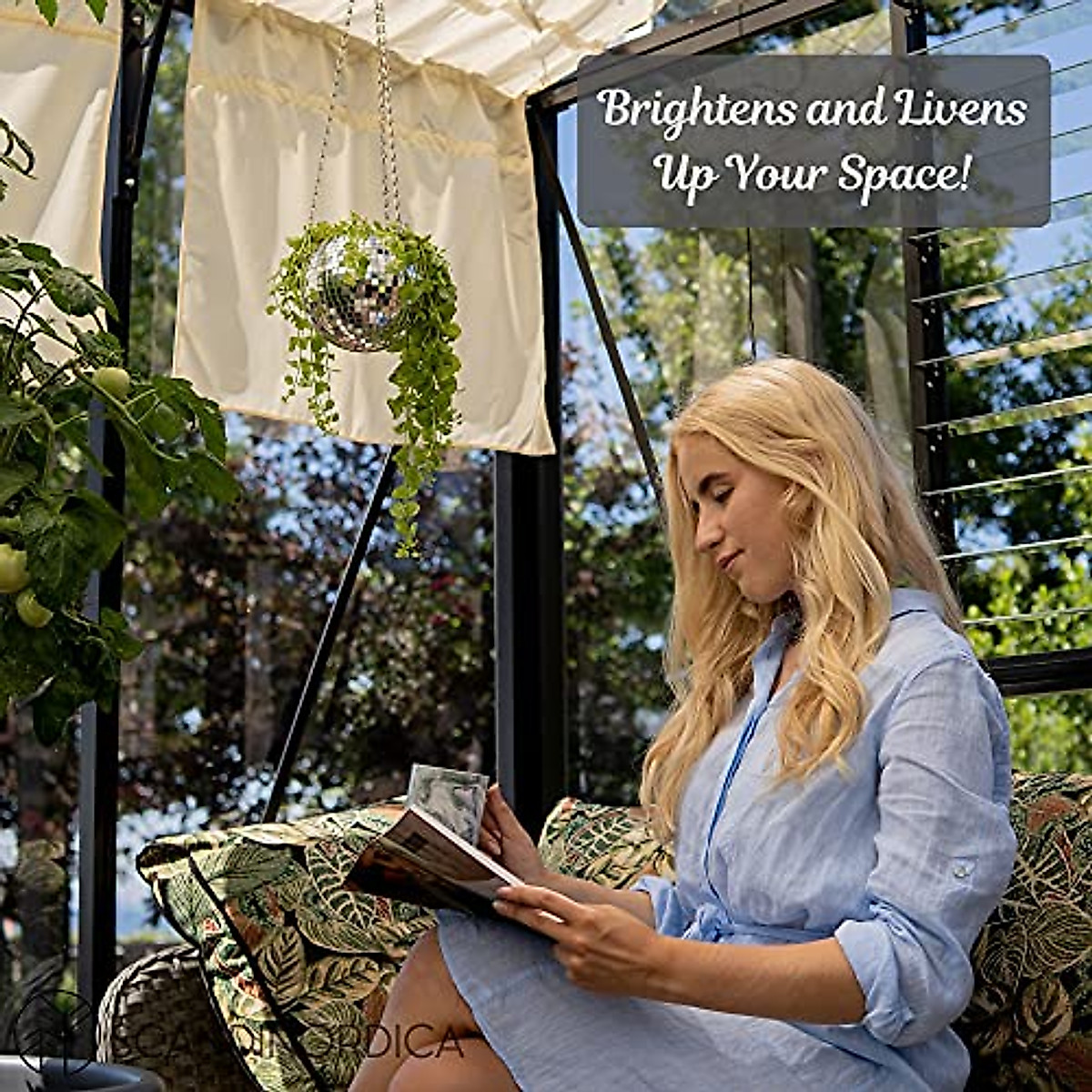 SCANDINORDICA Disco Ball Planter – Disco Ball Plant Hanger, Mirror Disco Planter with Chain and Macrame Hanger, Hanging Planters for Indoor Plants | 6 inch Silver